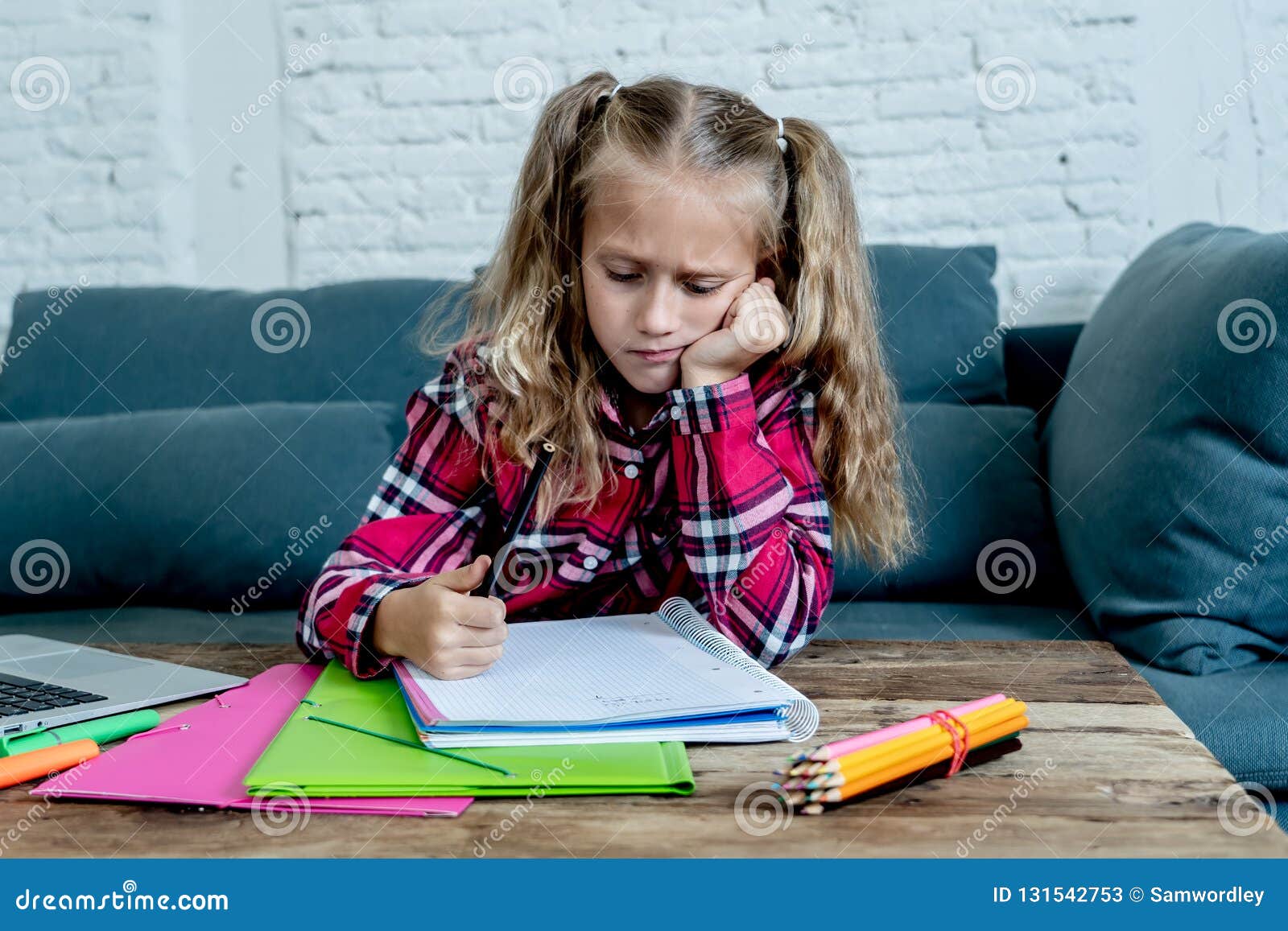 Cute Elementary Student Feeling Sad and Confusing while Doing Difficult ...