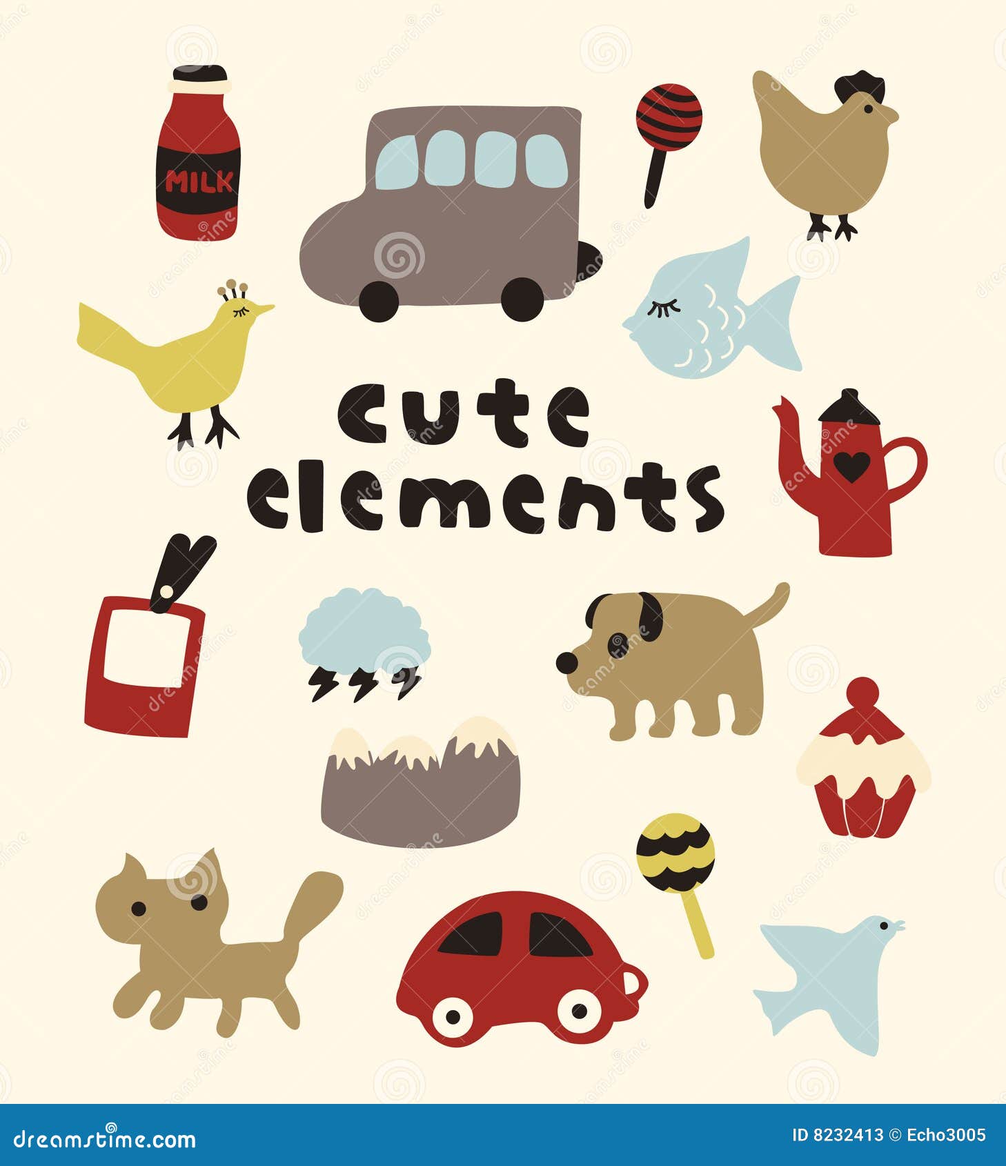 Cute elements stock vector. Illustration of chicken, hill - 8232413