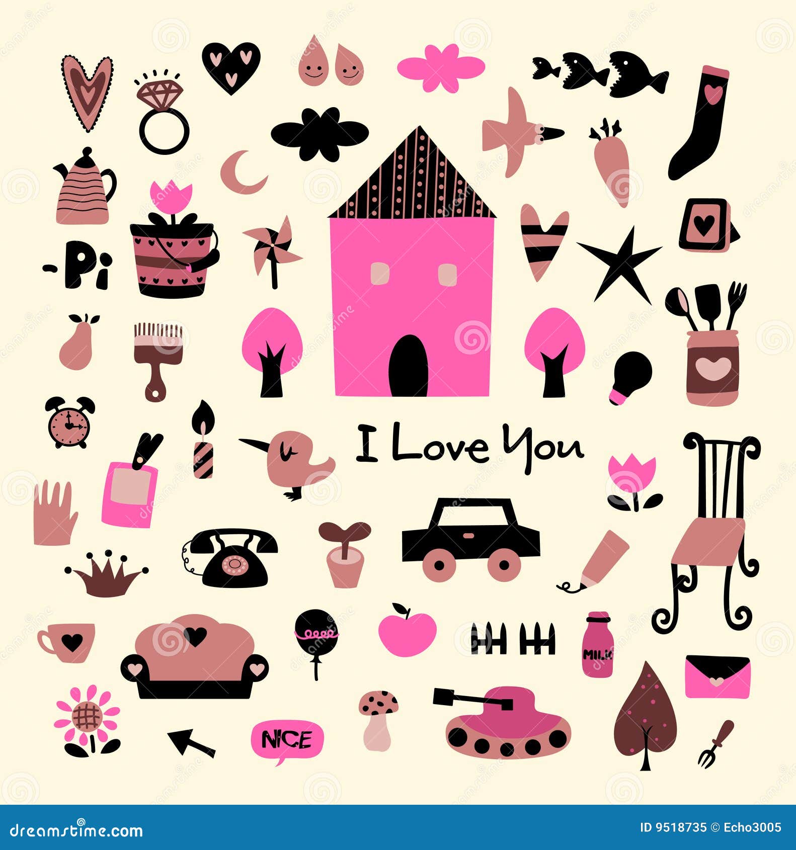 Cute elements stock vector. Illustration of clock, balloon - 9518735