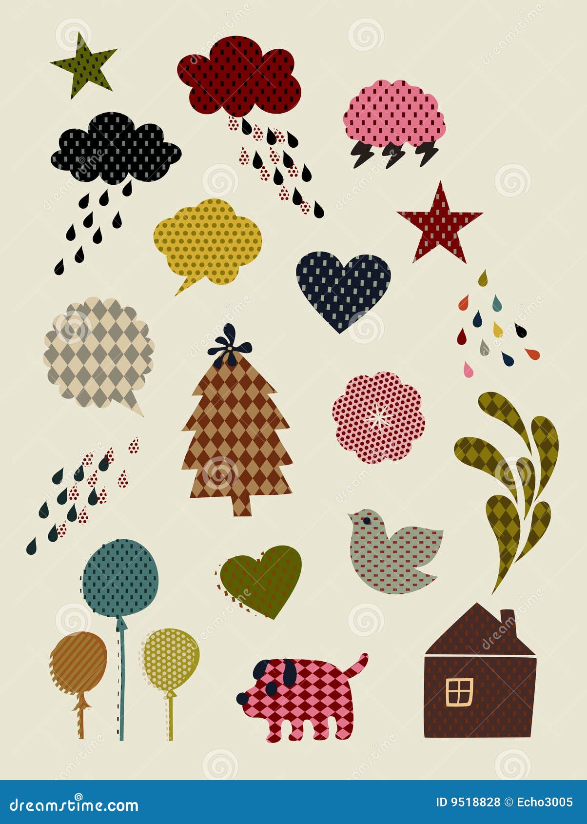 Cute elements set stock illustration. Illustration of colored - 9518828