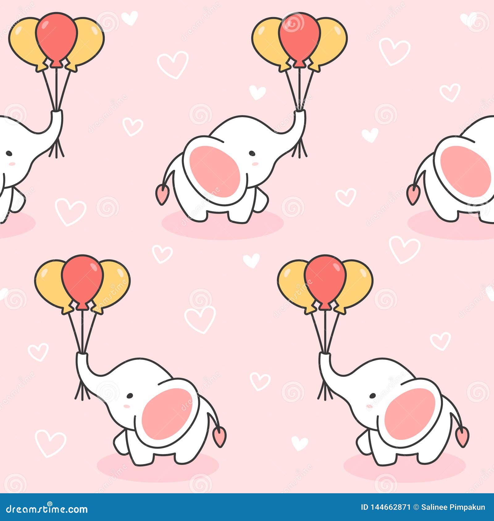 Cute Elephant and Balloons Seamless Pattern Background Stock ...