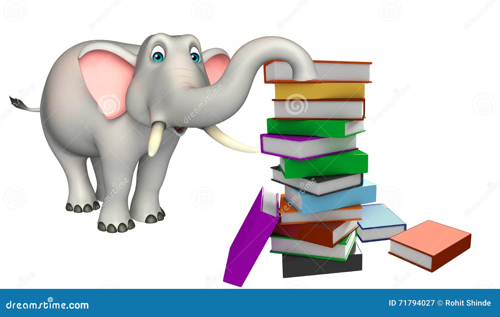 Cute Elephant Cartoon Character with Book Stack Stock Illustration ...