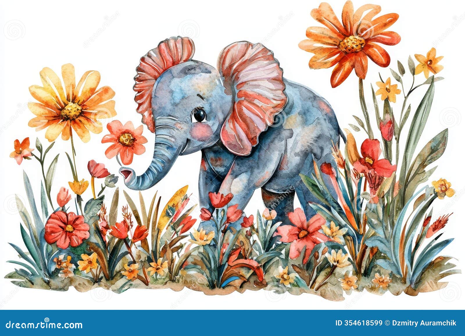 Cute Elephant Clipart Done in Watercolor on a White Background Stock ...
