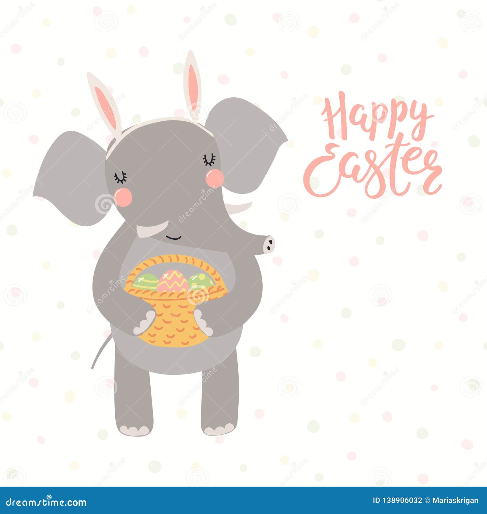 Cute elephant Easter card stock vector. Illustration of bunny - 138906032
