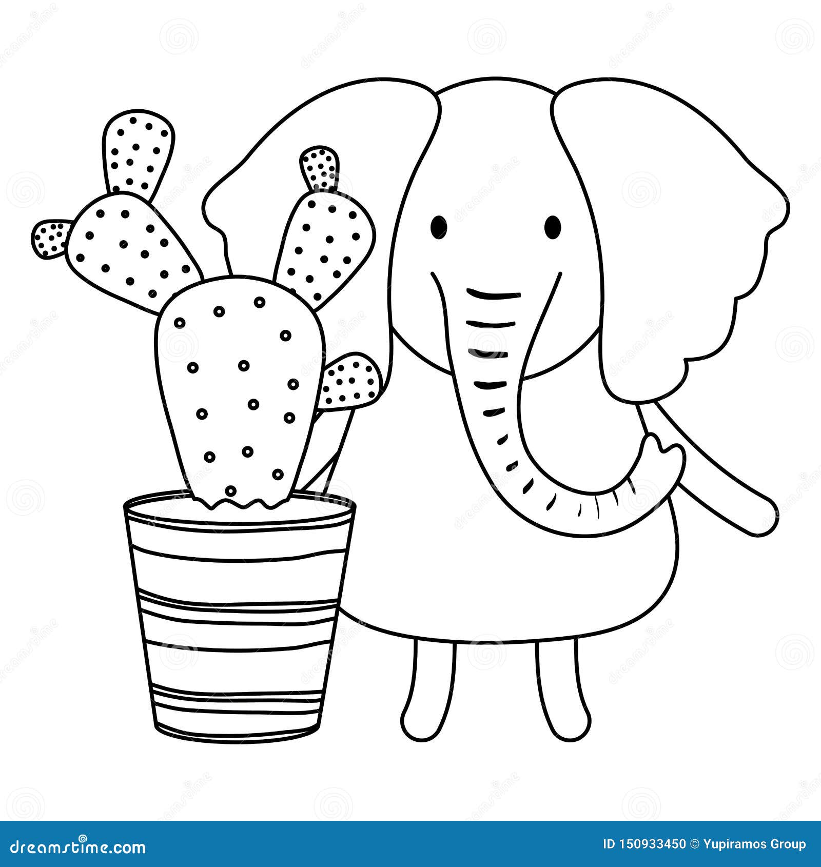 Cute Elephant with Exotic Cactus in Ceramic Pot Stock Vector ...