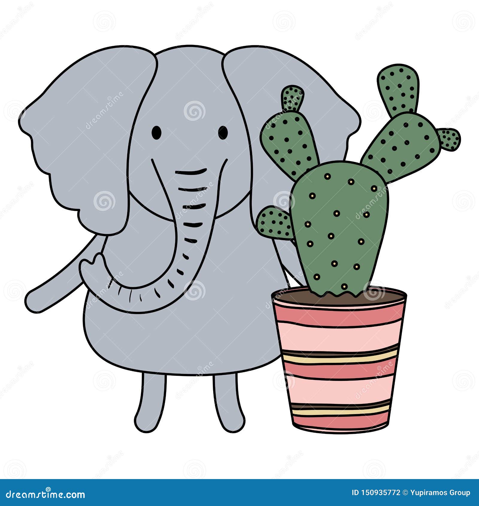 Cute Elephant with Exotic Cactus in Ceramic Pot Stock Vector ...