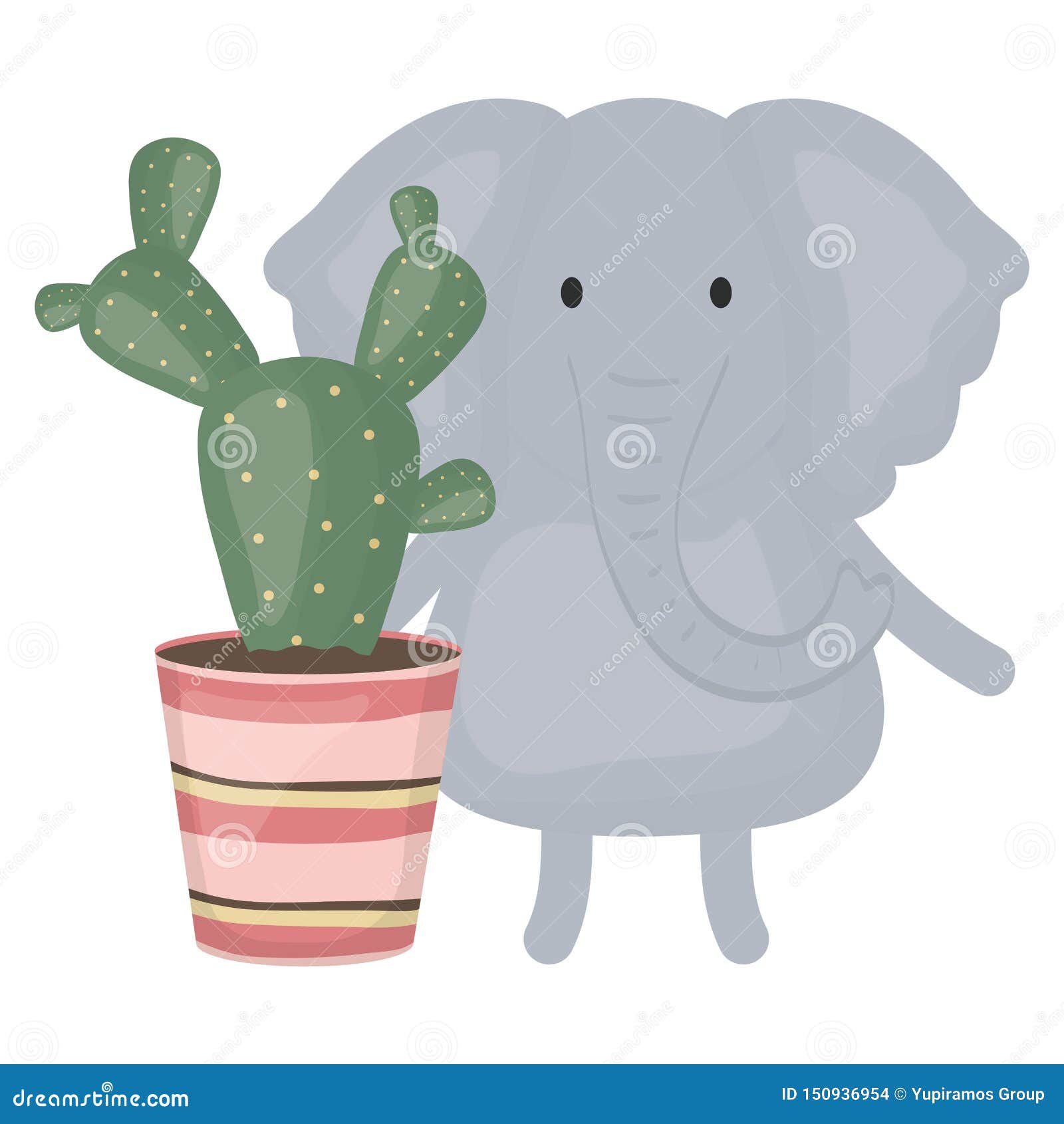 Cute Elephant with Exotic Cactus in Ceramic Pot Stock Vector ...