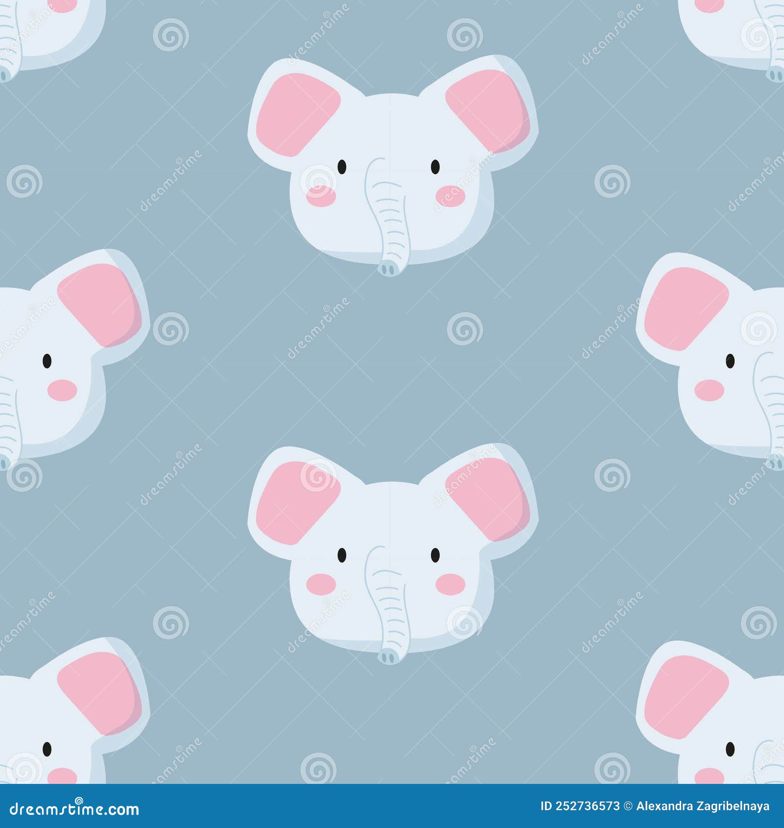 Cute Elephant Face Seamless Pattern, Muzzle, Head. Cartoon Vector ...