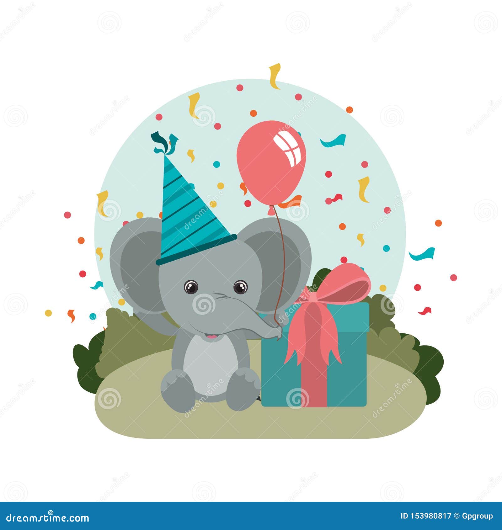 Cute Elephant with Gift Box in Landscape Stock Vector - Illustration of ...