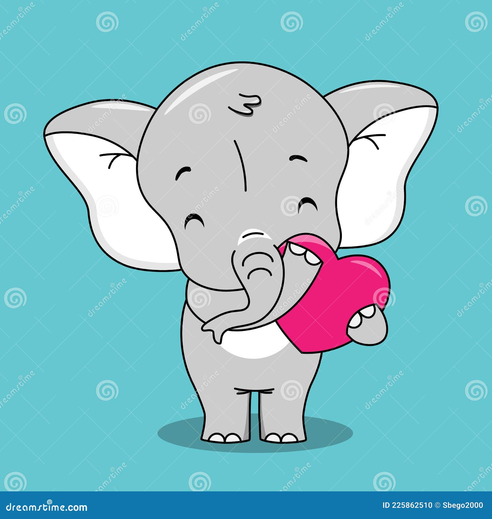 Cute Elephant Hugging a Heart. Stock Vector - Illustration of vector ...