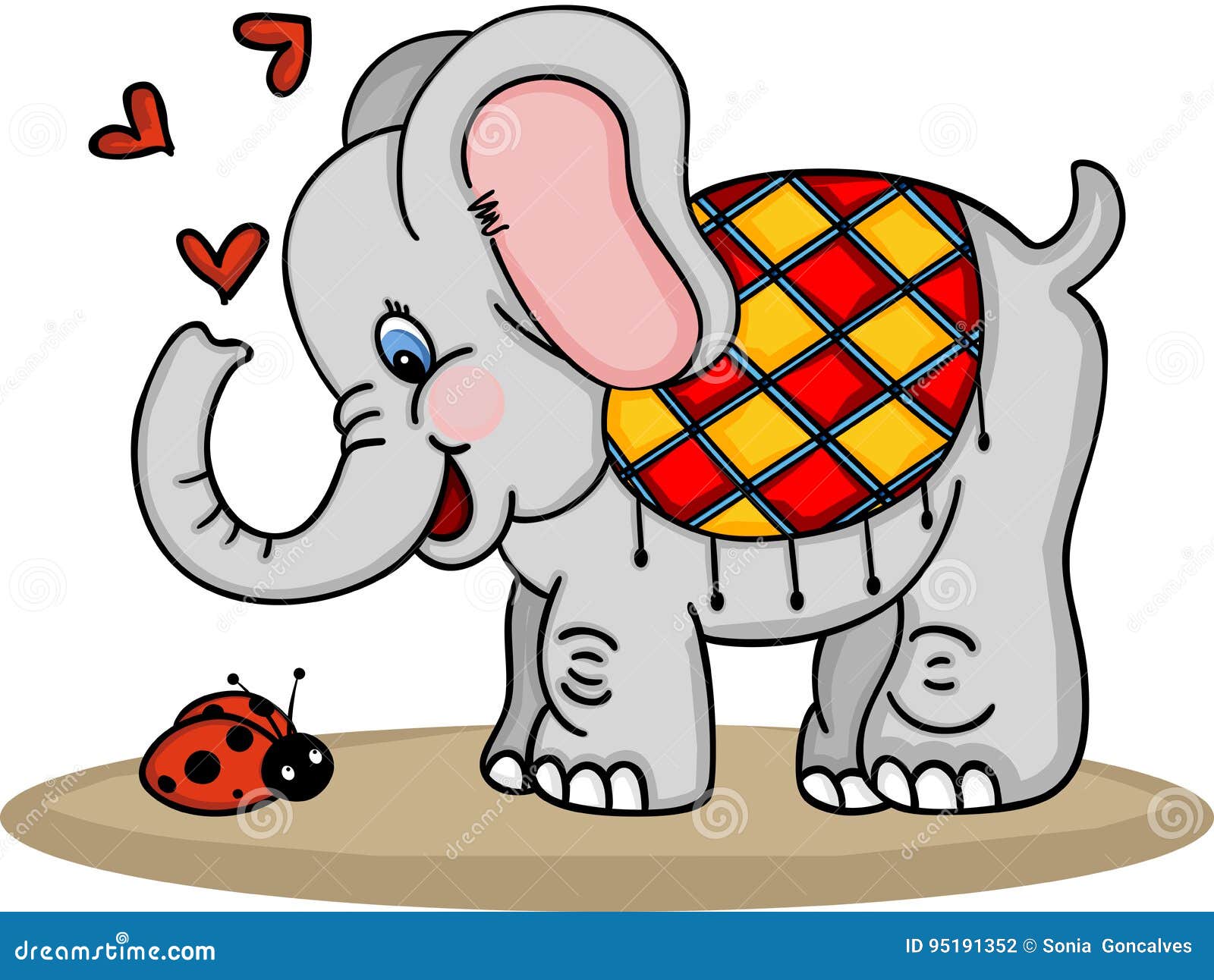 Cute elephant and ladybug stock vector. Illustration of handmade - 95191352