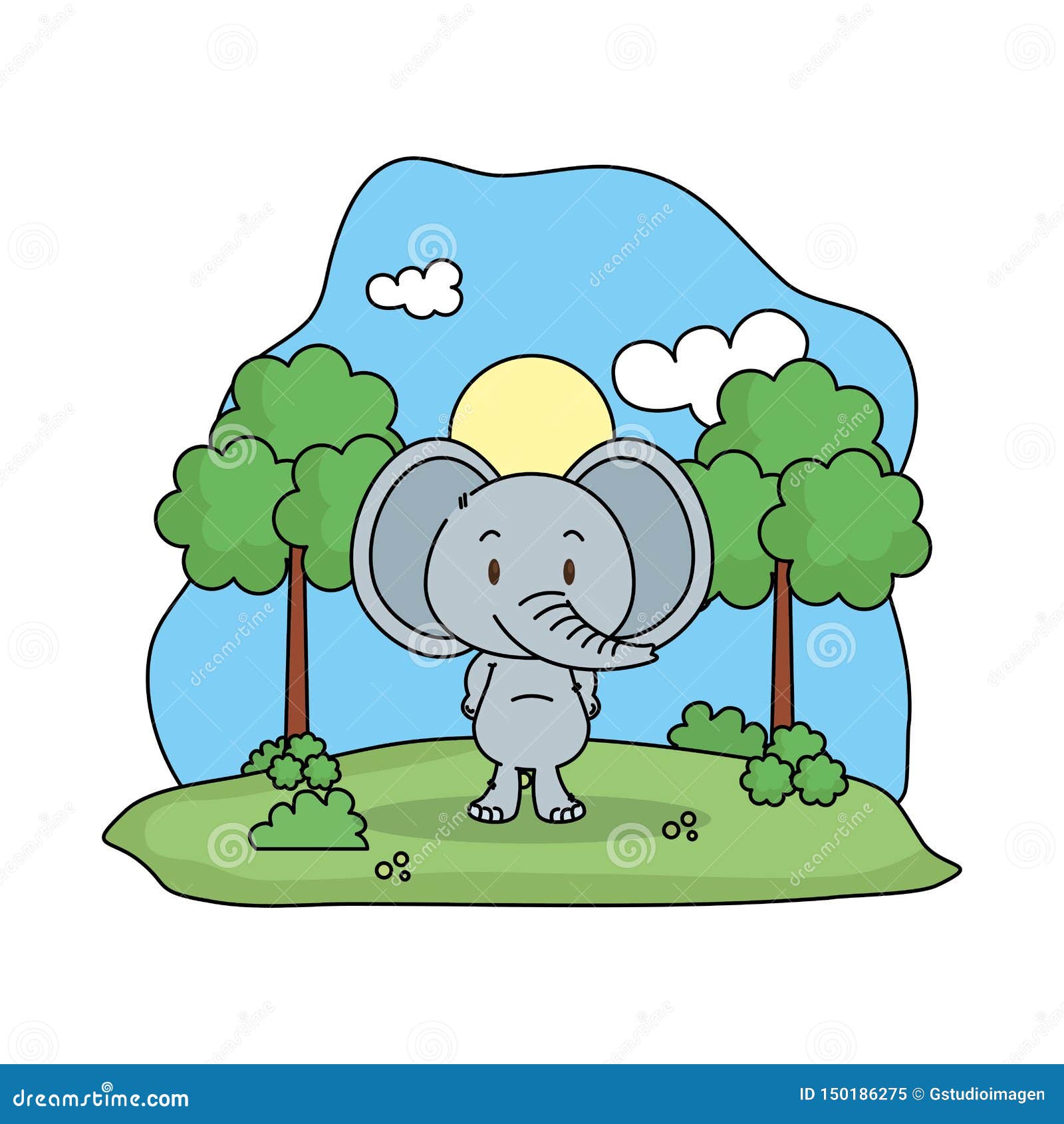 Cute Elephant in the Landscape Stock Illustration - Illustration of ...