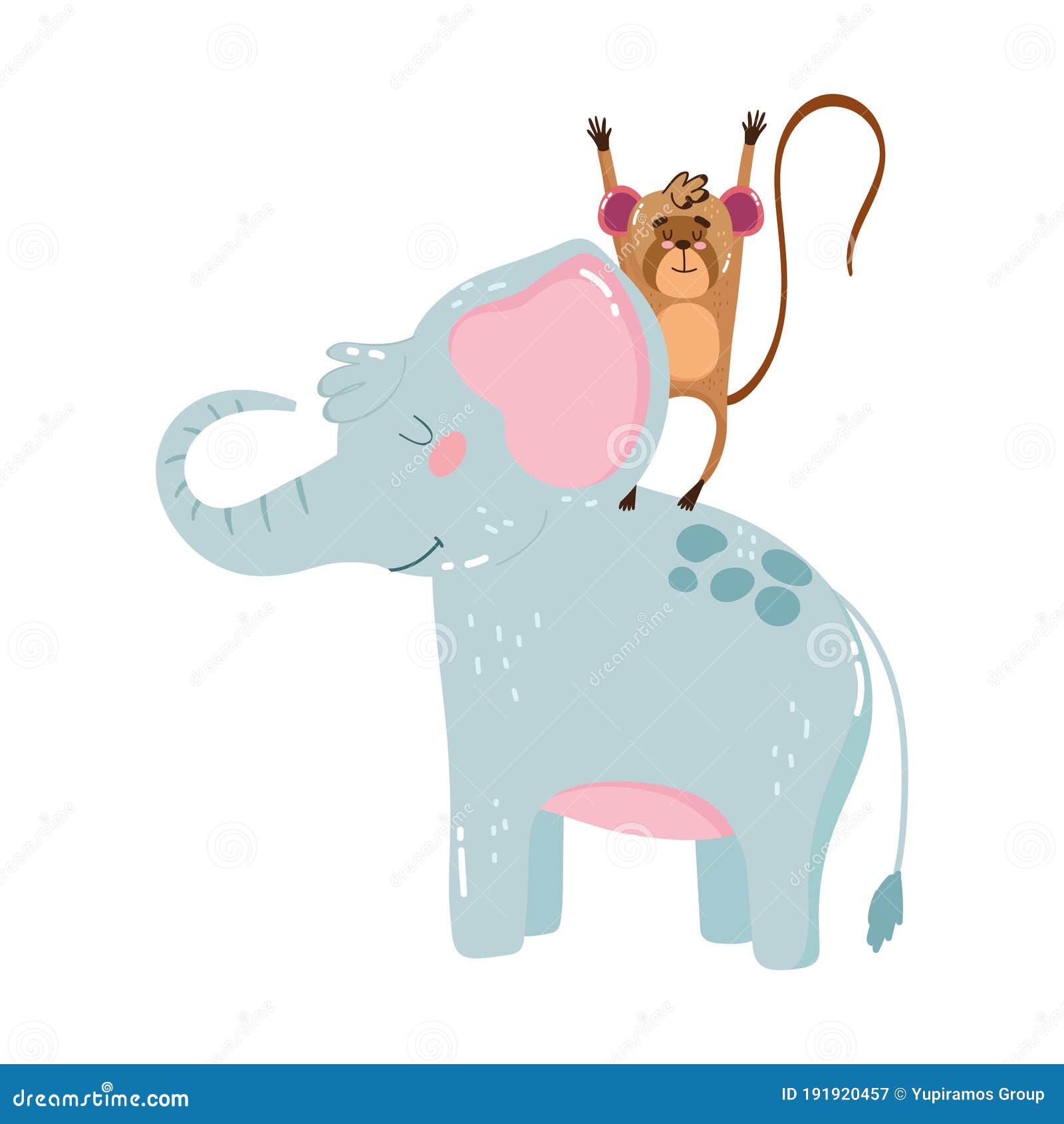 Cute Elephant Monkey Nature Wild Cartoon Isolated Icon Design Stock ...