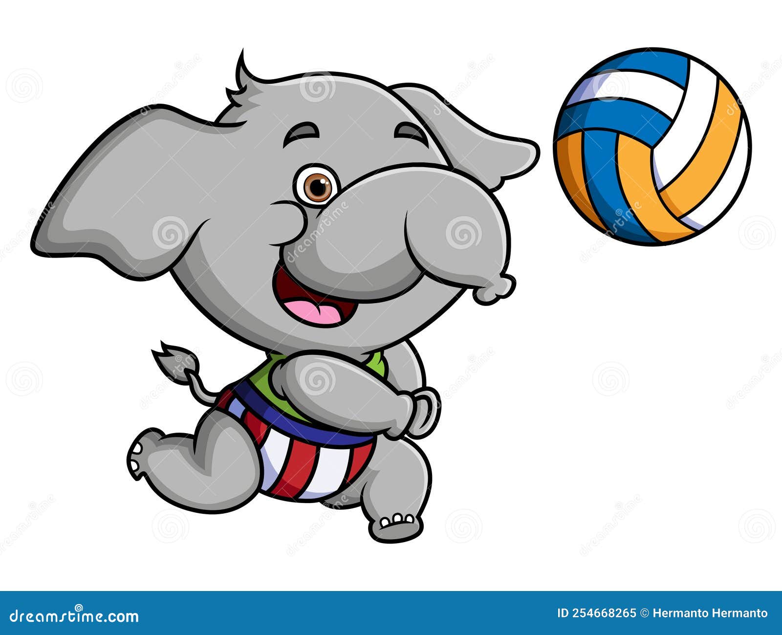 The Cute Elephant is Playing Volleyball and Pass the Ball Stock Vector ...