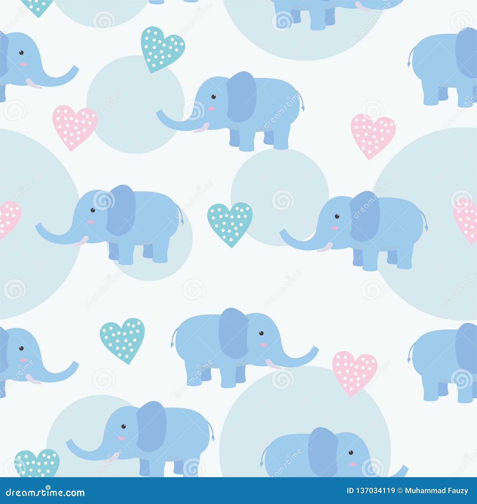 Cute Elephant Seamless Pattern with Blue Color Stock Vector ...