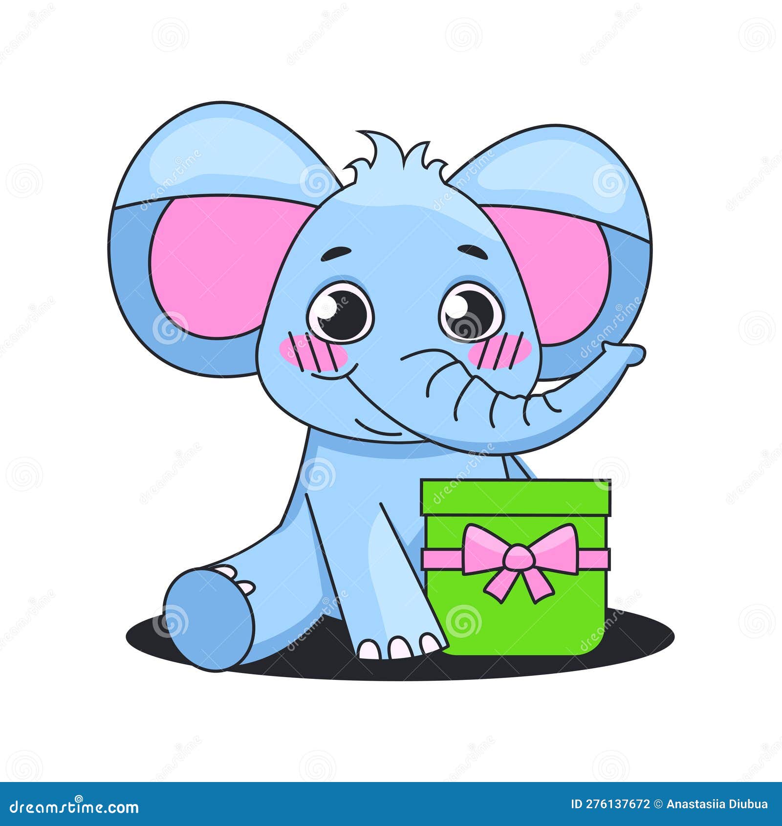 Cute Elephant Sits with a Gift Box. Stock Vector - Illustration of blue ...