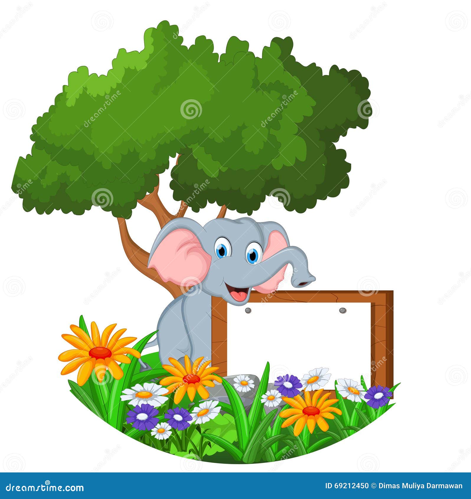 Cute Elephant Sitting with Blank Sign Stock Illustration - Illustration ...