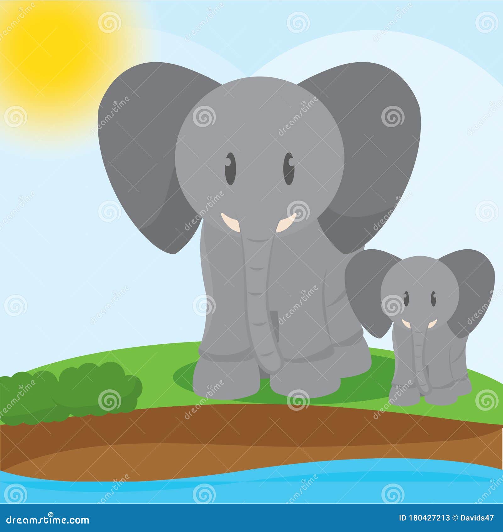 Elephants Cartoon Vector Set. African Big Ears Gray Trunk Herbivores ...
