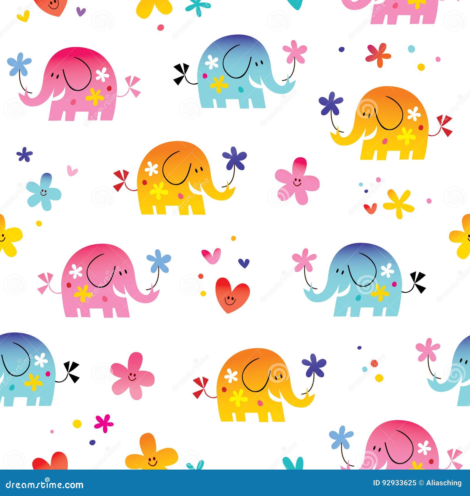 Cute Elephants Seamless Pattern Stock Vector - Illustration of elephant ...