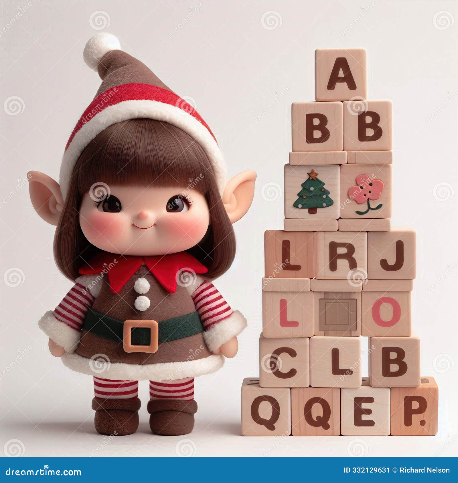 Cute Elf with Blocks stock illustration. Illustration of childhood ...