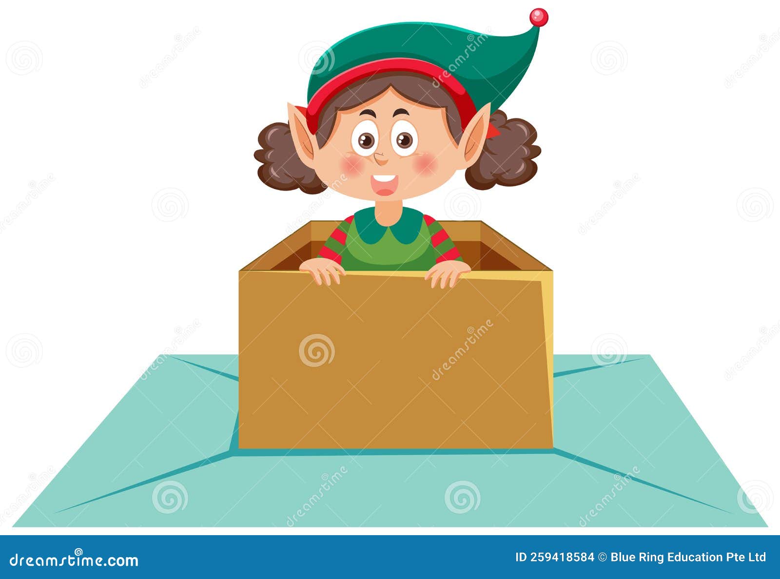 Cute elf girl in the box stock vector. Illustration of child - 259418584