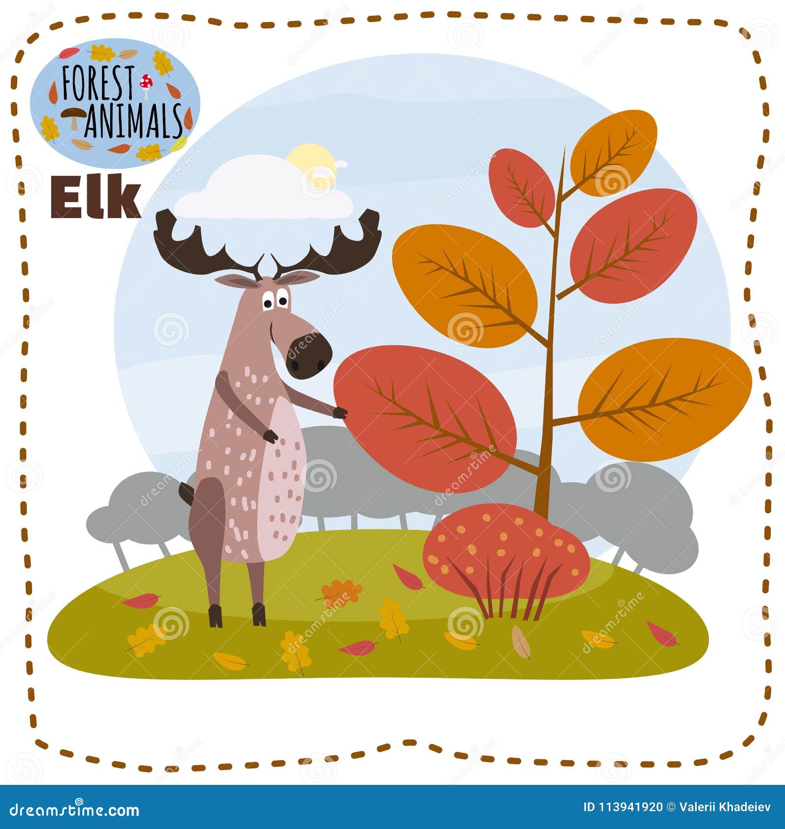 Cute Elk, on a Background of a Landscape with Elements of Forest, Trees ...