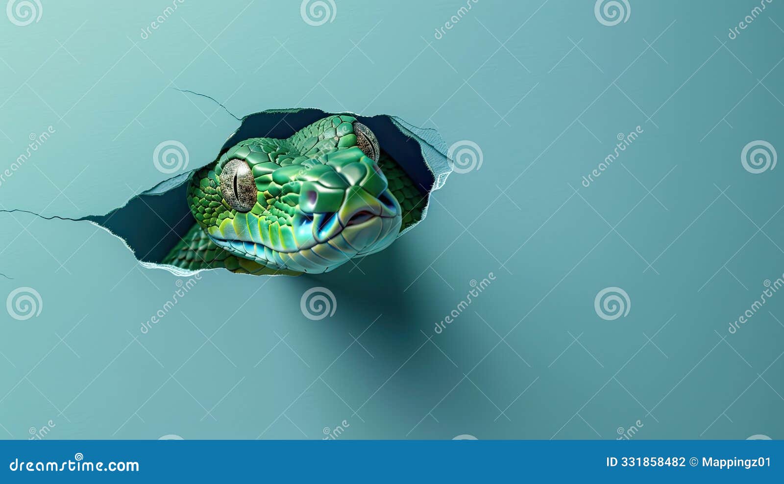 Cute Emerald Tree Boa Peeking through a Hole Stock Illustration ...