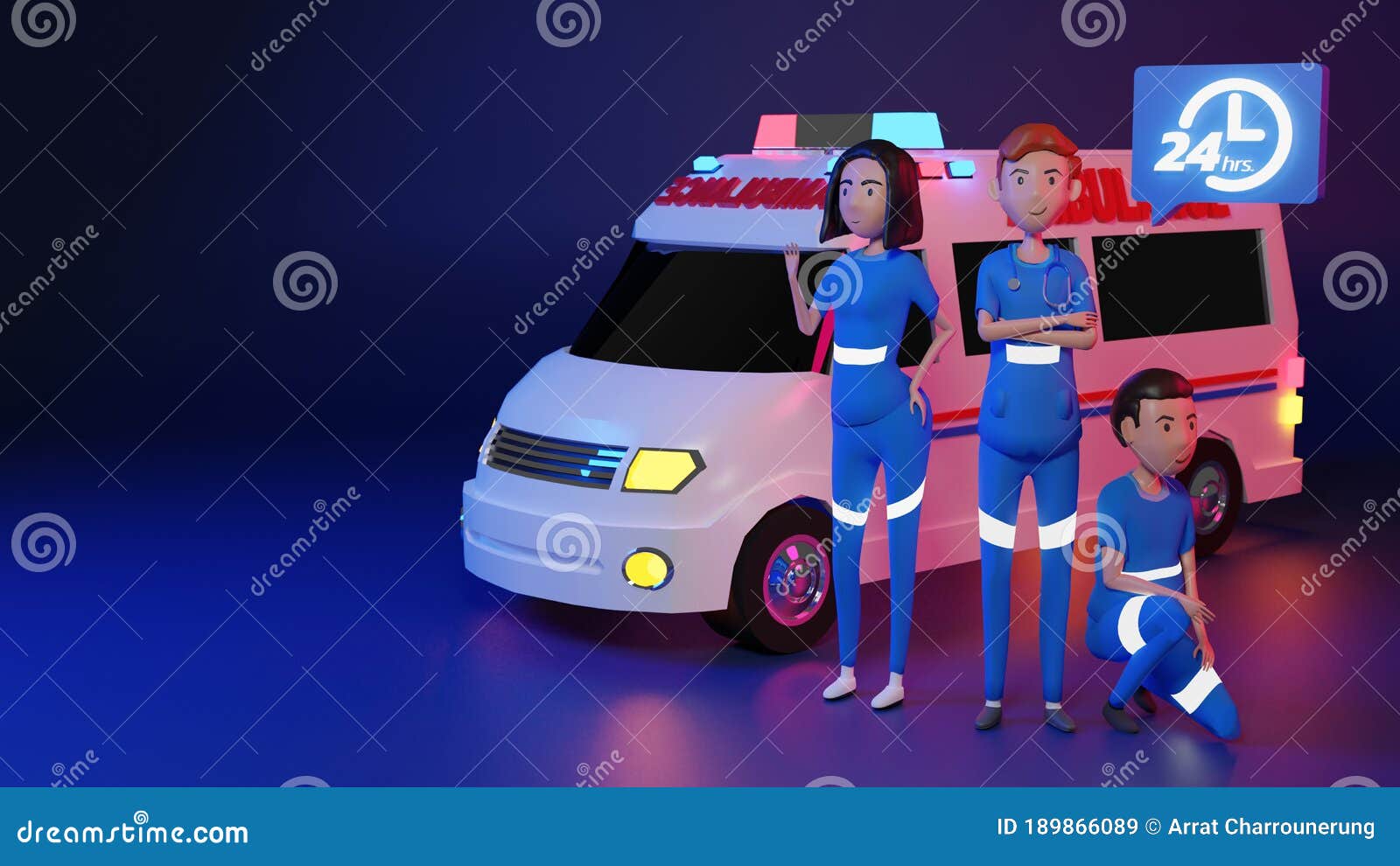 Cute Emergency Team Character and Ambulance always Ready., 3D Rendering ...