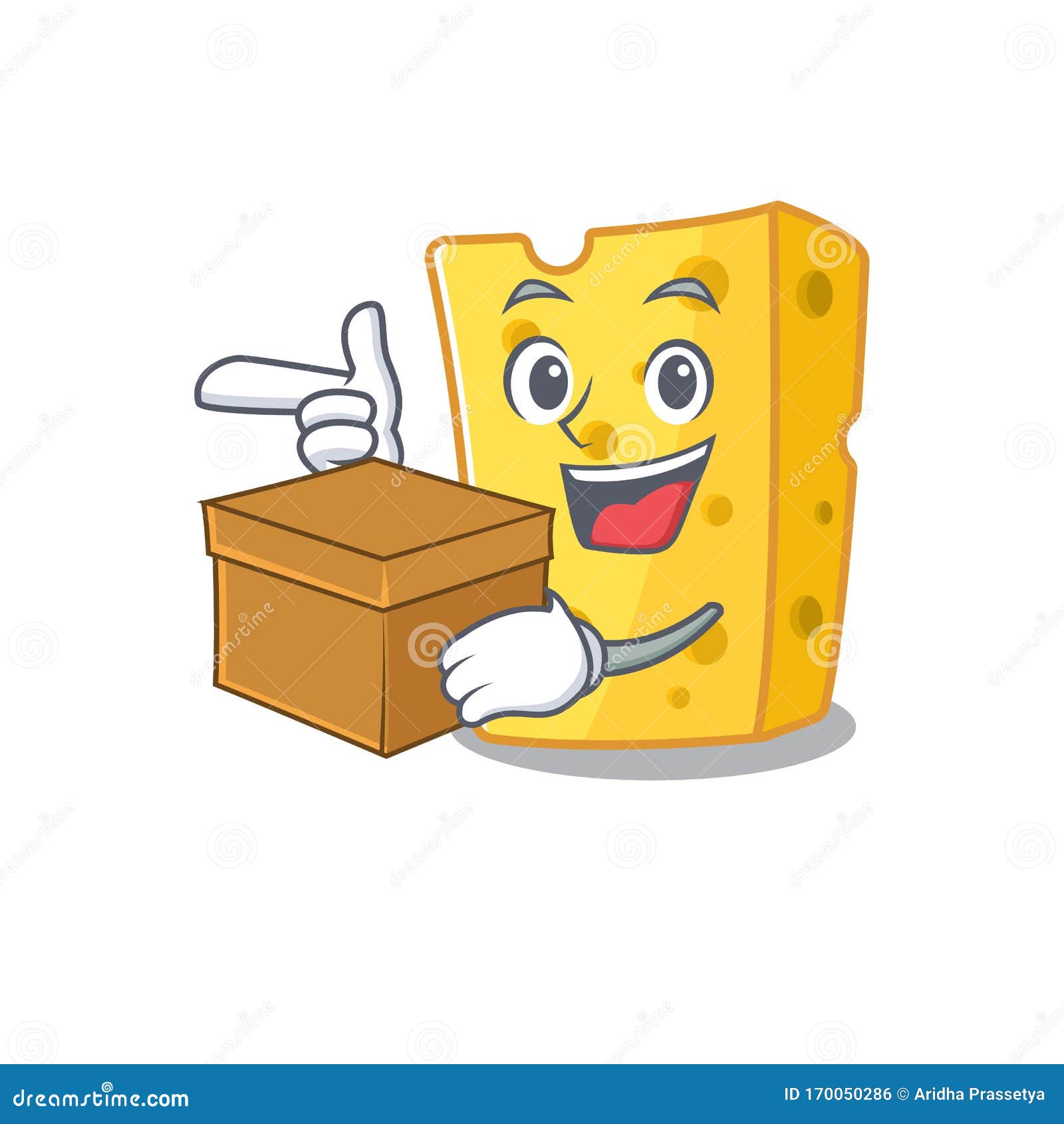 Cute Emmental Cheese Cartoon Character Having a Box Stock Vector ...