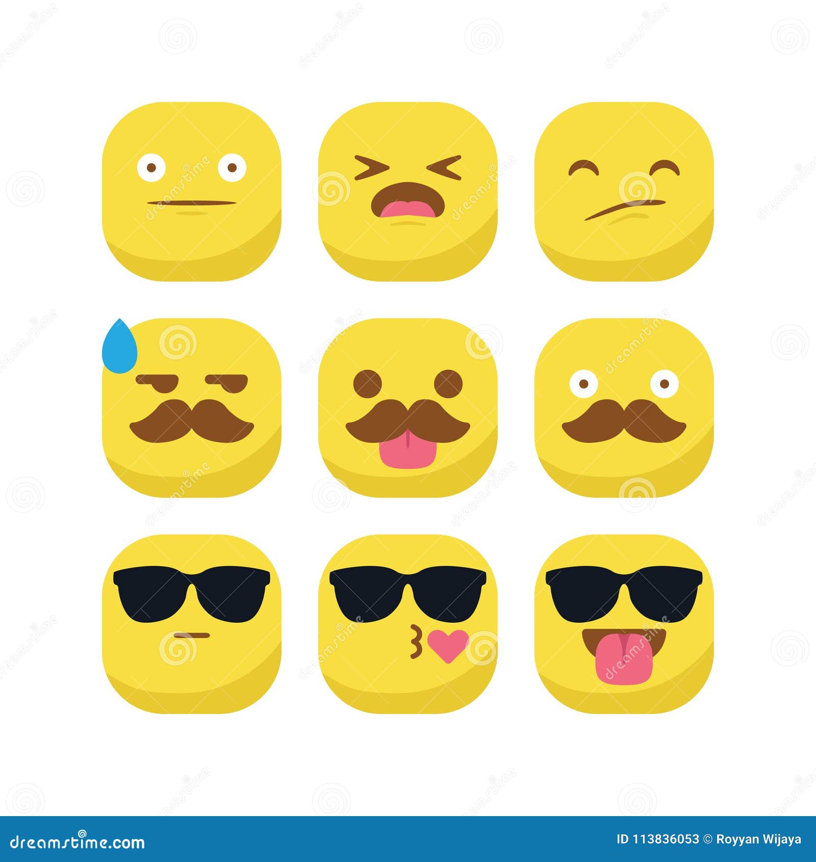 Cute Emoji Emoticon Reaction Expression Smiley Set Vector Isolated ...