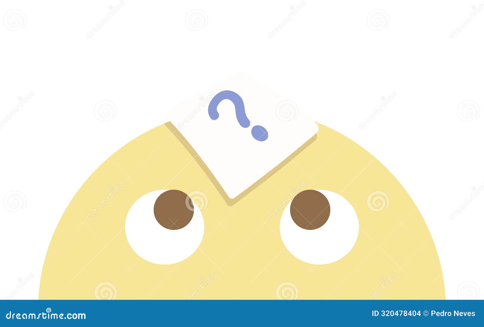 Cute Emoji Looking Up To Stack Of Question Marks. Vector Illustration ...