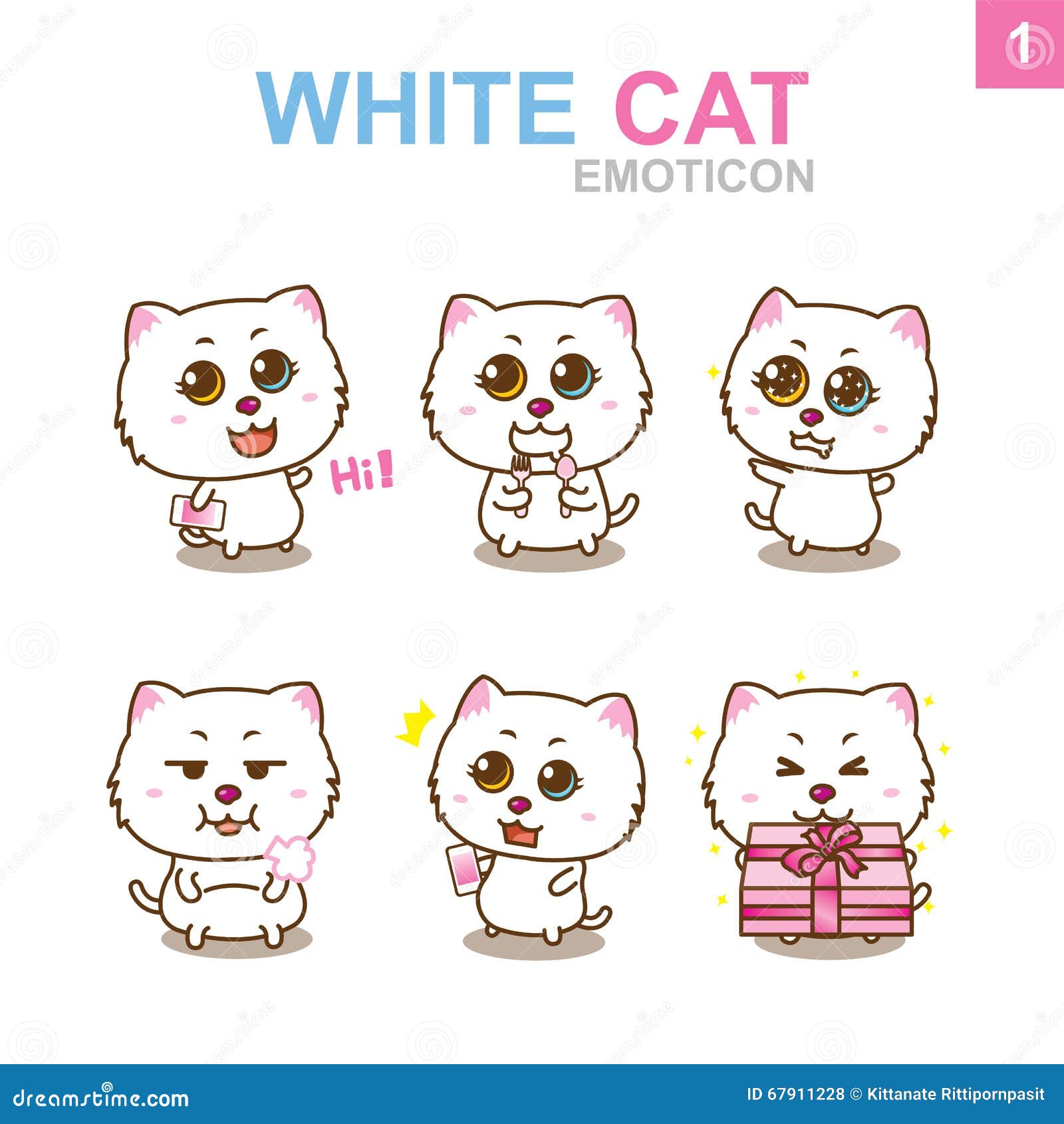 Cute Emoticon Design - Cat Set Stock Vector - Illustration of full ...