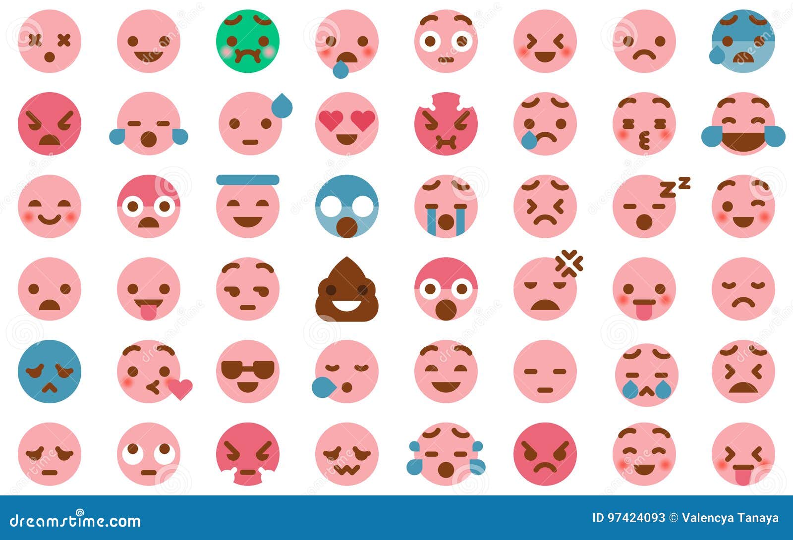 48 Cute Emoticon Pack Collection Stock Vector - Illustration of ...
