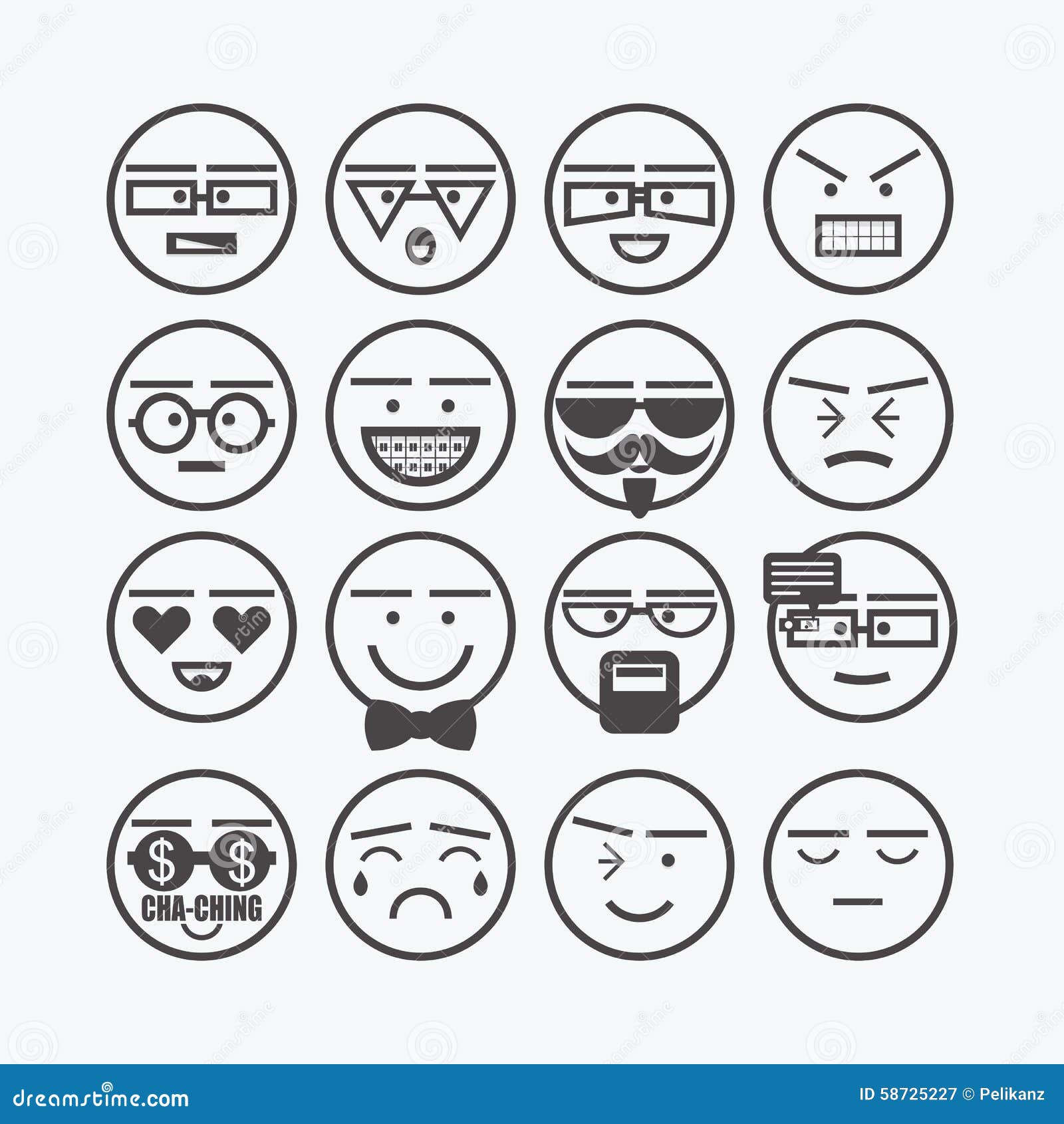 Cute Emoticons and Character Faces Icons Set Stock Vector ...