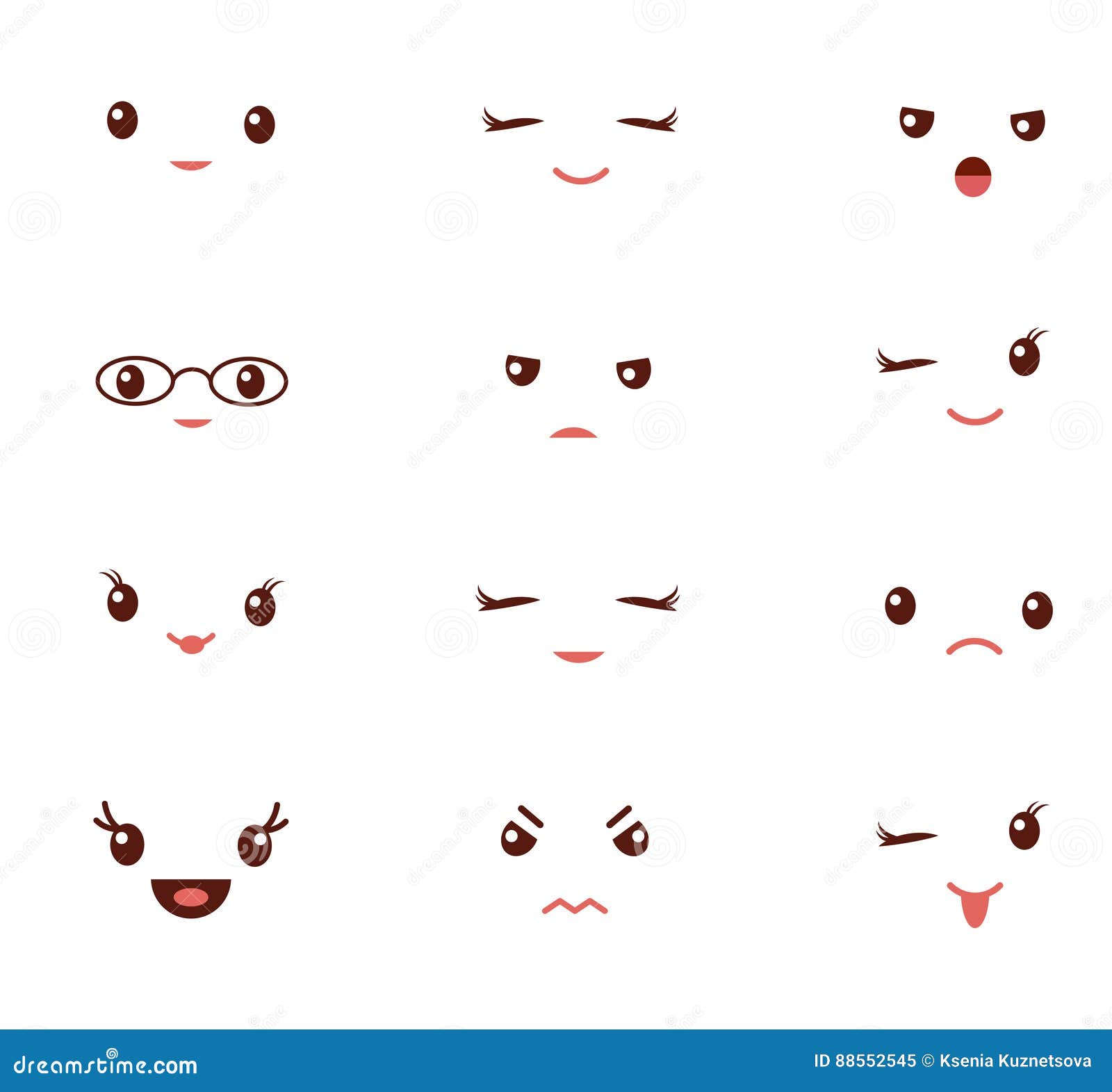 Cute Emoticons with Different Emotions Vector Illustration. Vector Set ...