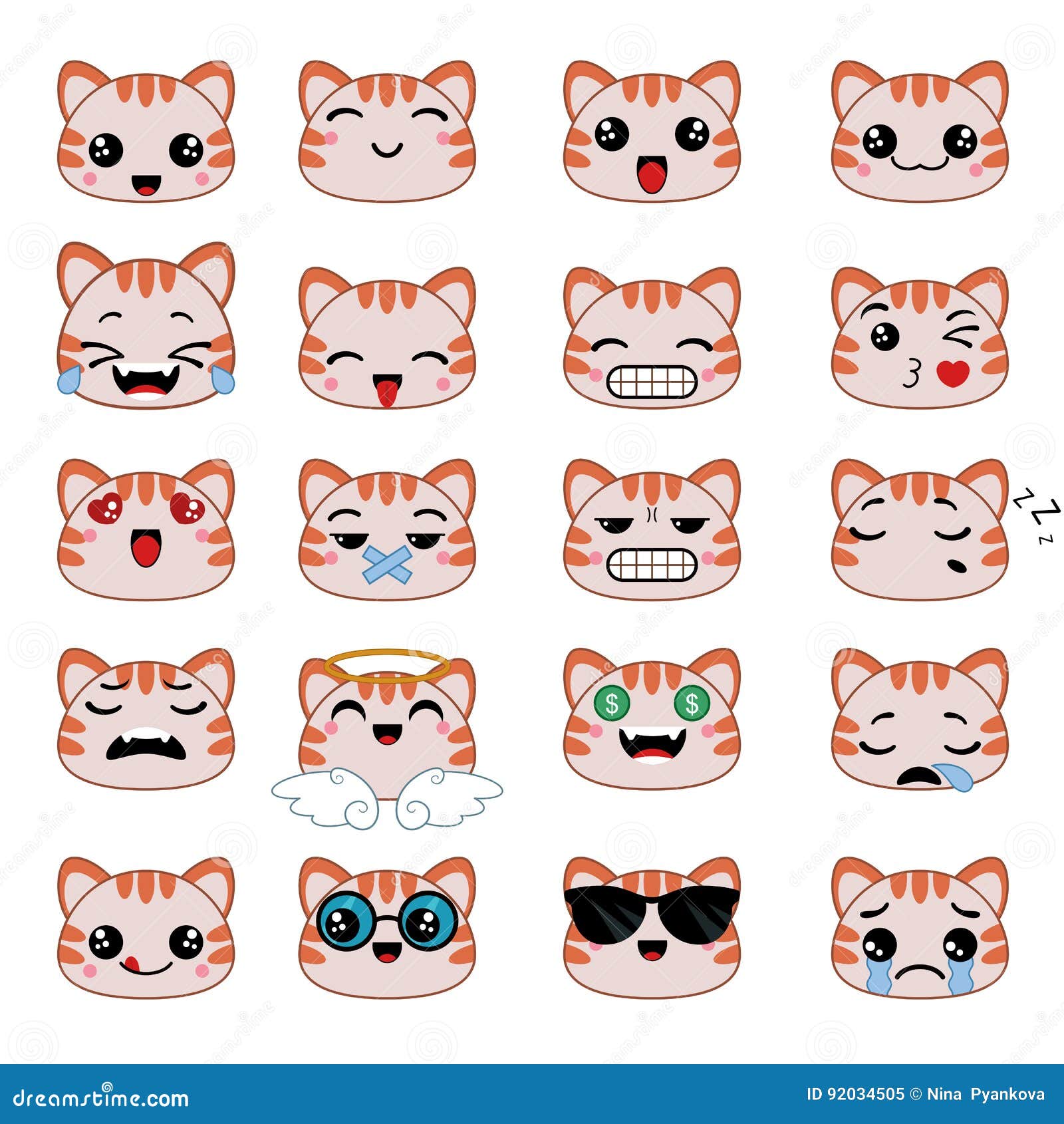 Cute emoticons set stock vector. Illustration of collection - 92034505
