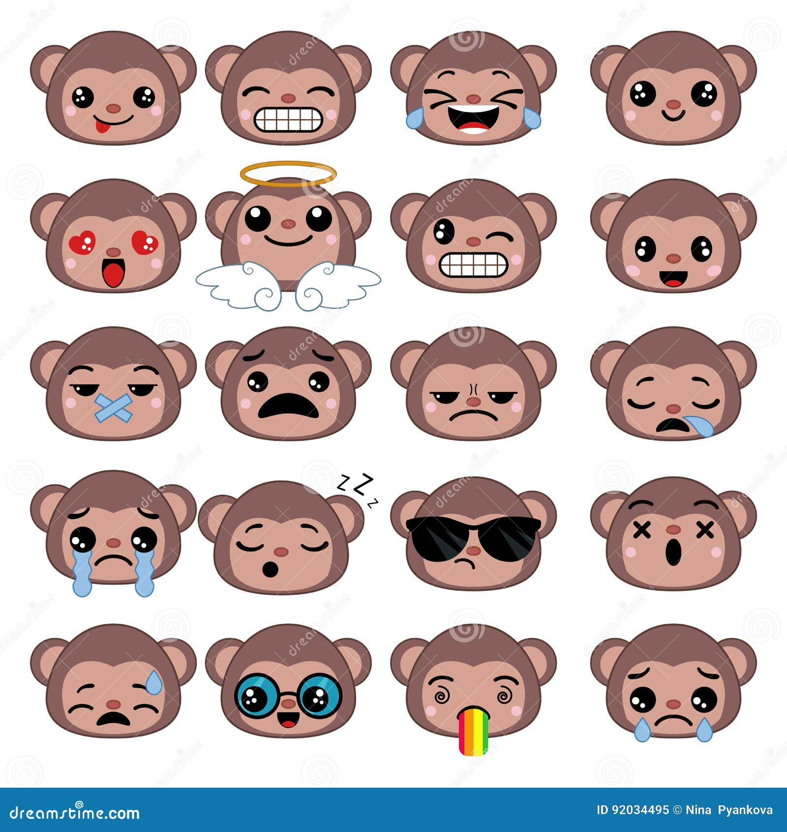 Monkey Emoticons Set Cartoon Vector | CartoonDealer.com #78246491