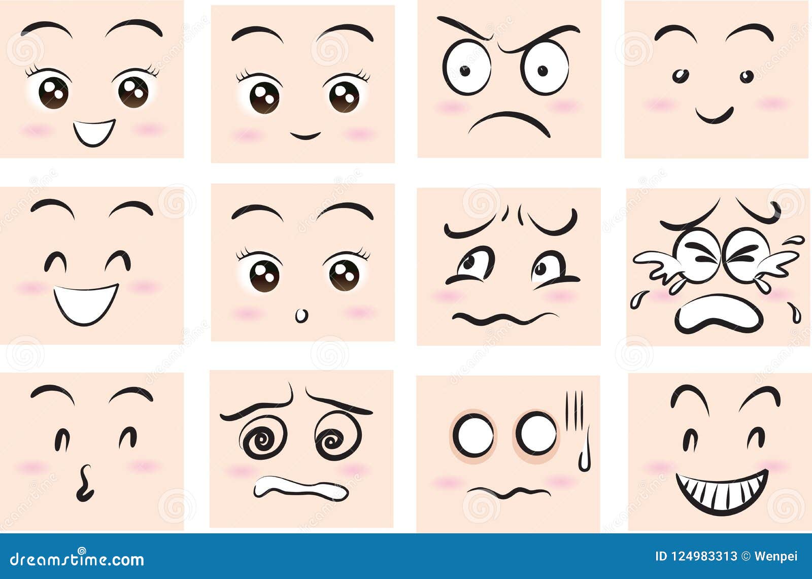 Cute Emotional Expression Face Stock Vector - Illustration of emotional ...