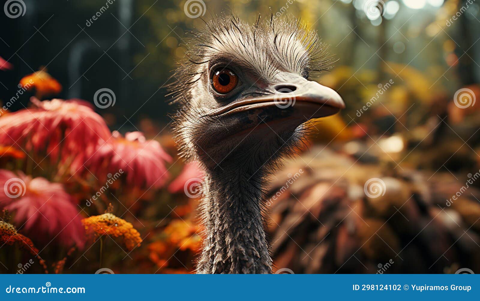 Cute Emu Looking at Camera, Feathers Vibrant Against Yellow Grass ...