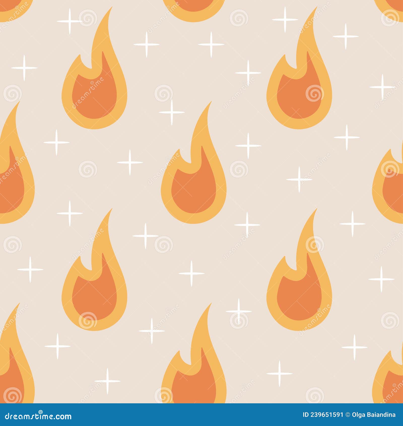 Cute Endless Seamless Pattern with Fire and Stars Flat Vector ...