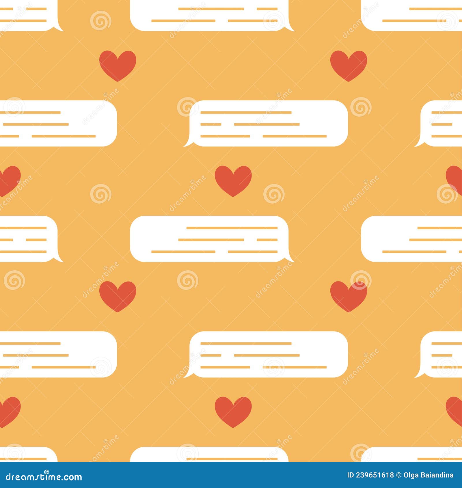Cute Endless Seamless Pattern with Message Icons and Red Hearts Flat ...