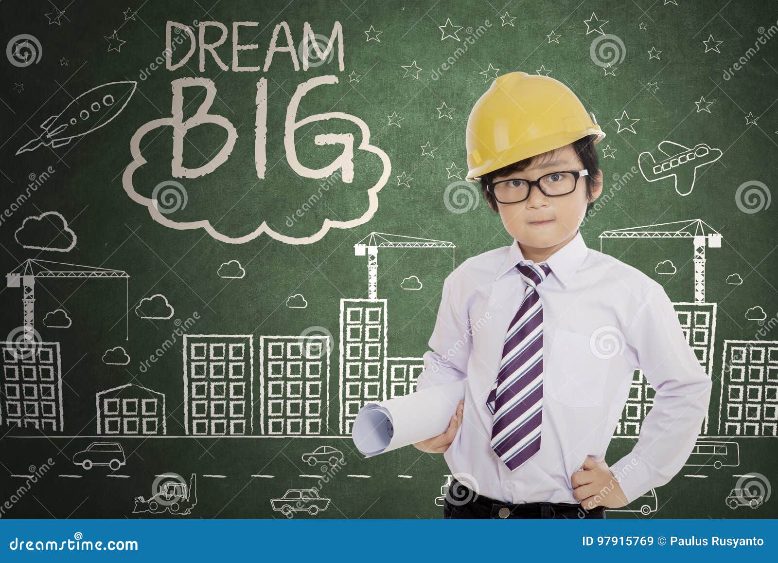 Cute Engineer with Text of Dream Big Stock Image - Image of contractor ...