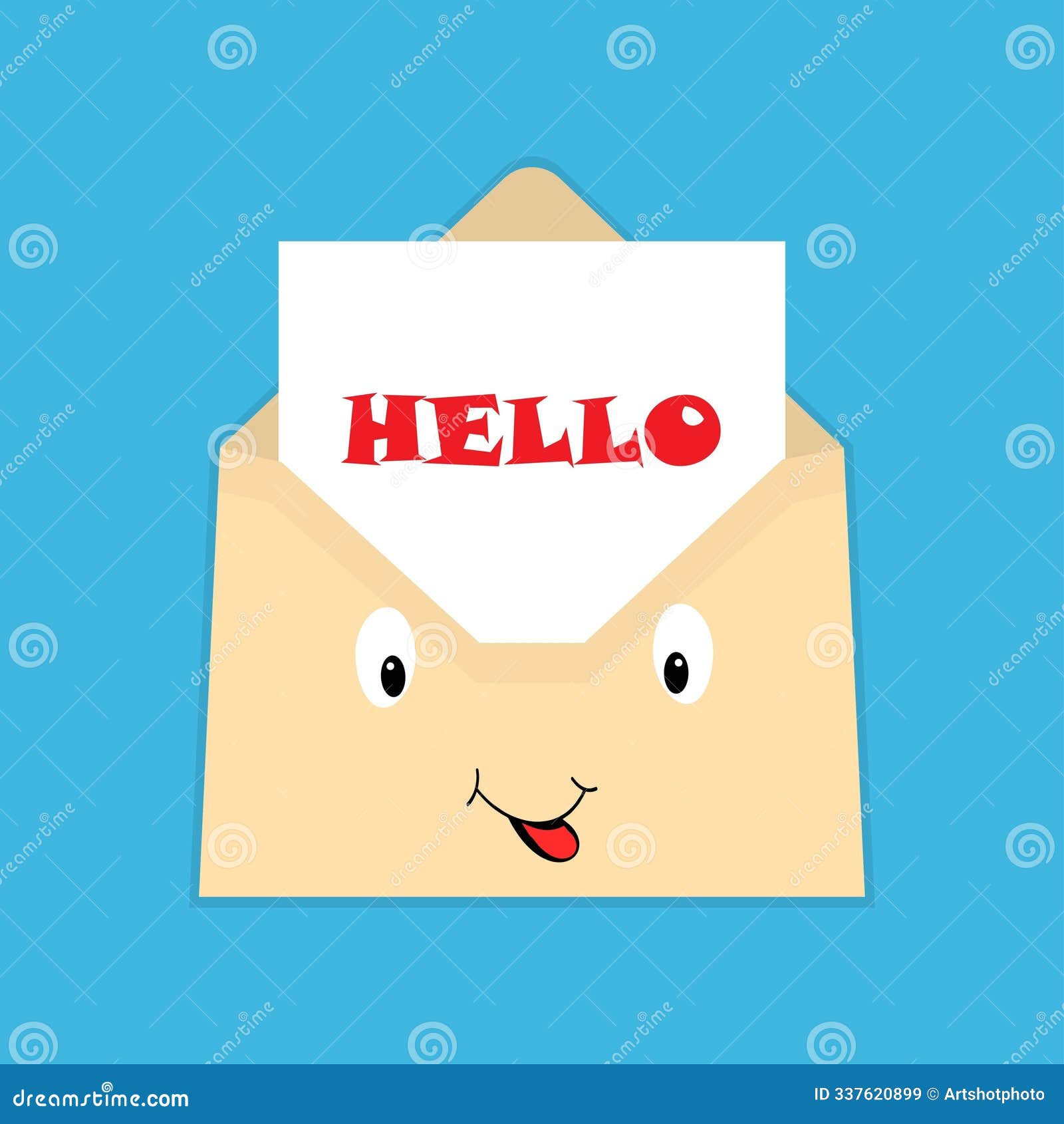 Cute Open Envelope with the Message Hello Stock Vector - Illustration ...