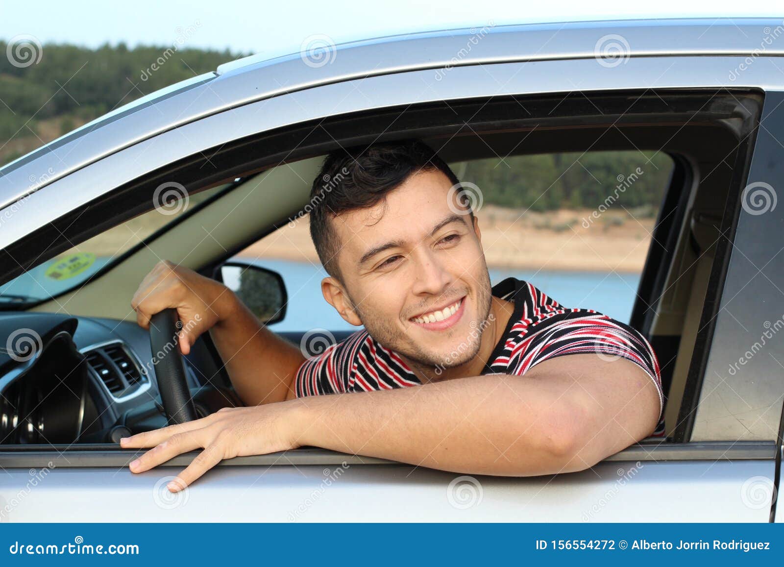 Cute Ethnic Driver Looking Away Stock Photo - Image of away, cheerful ...
