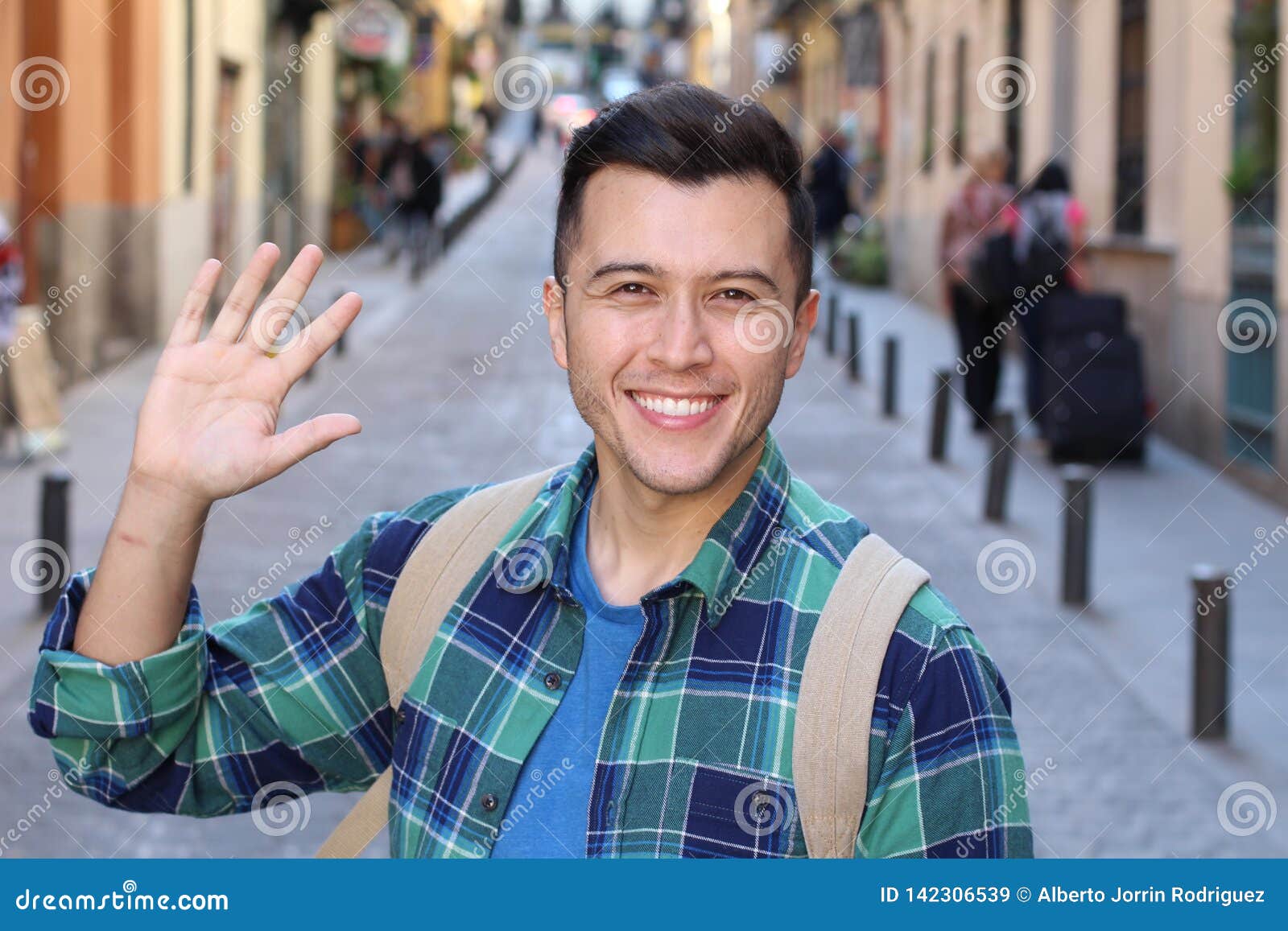 Cute Ethnic Guy Saluting Outdoors Stock Image - Image of expression ...