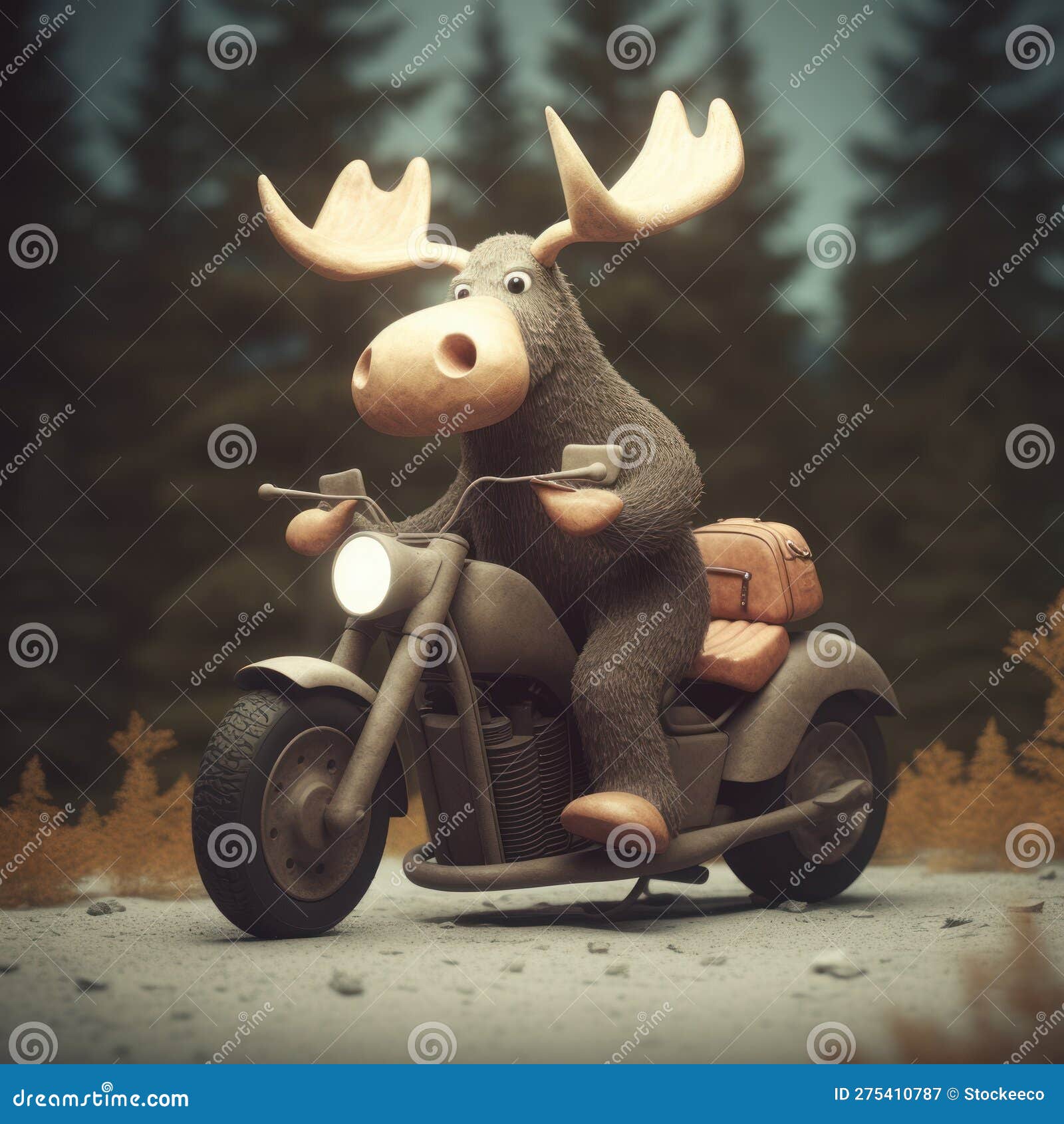 Cute Eurasian Moose Riding a Motorcycle Stock Illustration ...