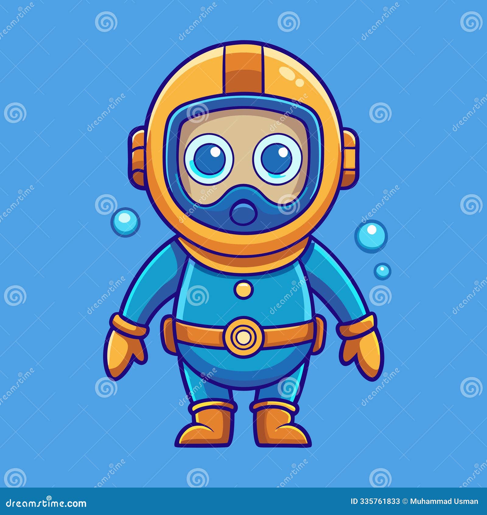 Cute Excited Cartoon Scuba Diver Vector Illustration Stock Vector ...