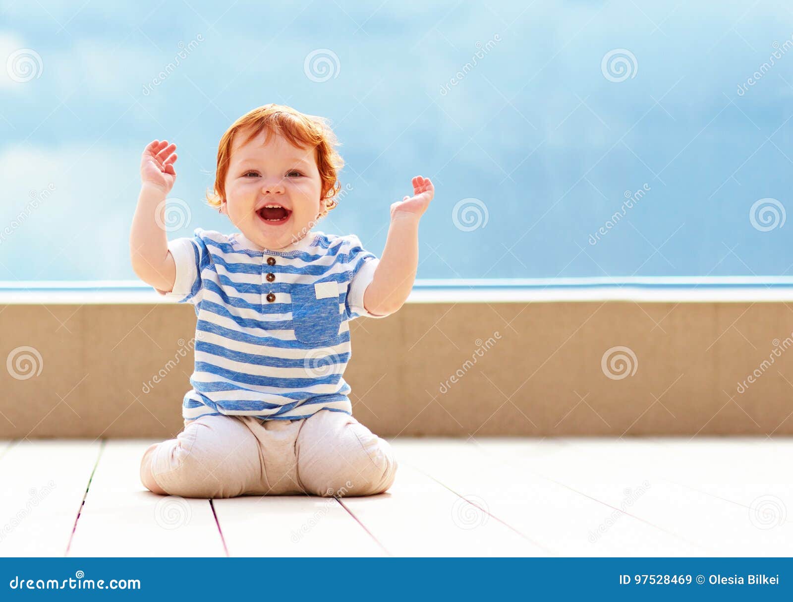 Cute Excited Toddler Baby Having Fun on Decking Stock Image - Image of ...