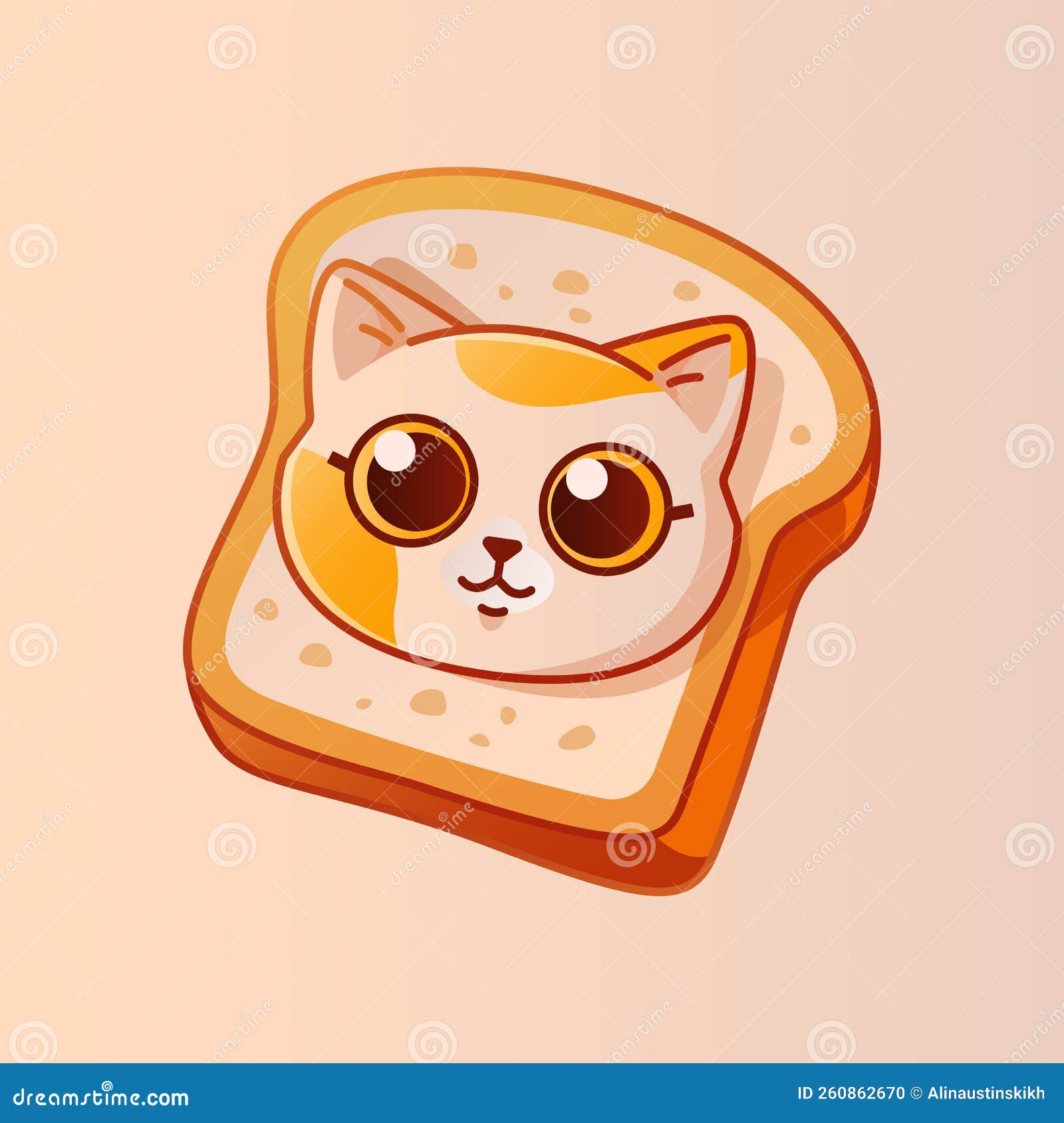 Cute Face of Cat in Piece of Bread. Stock Vector - Illustration of ...