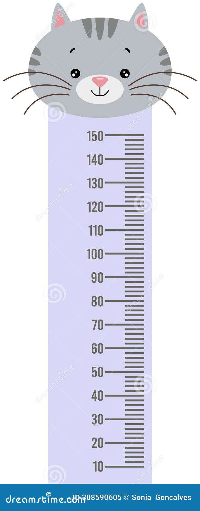 Cute Face Cat Standing on a Ruler for Baby Growth Stock Vector ...